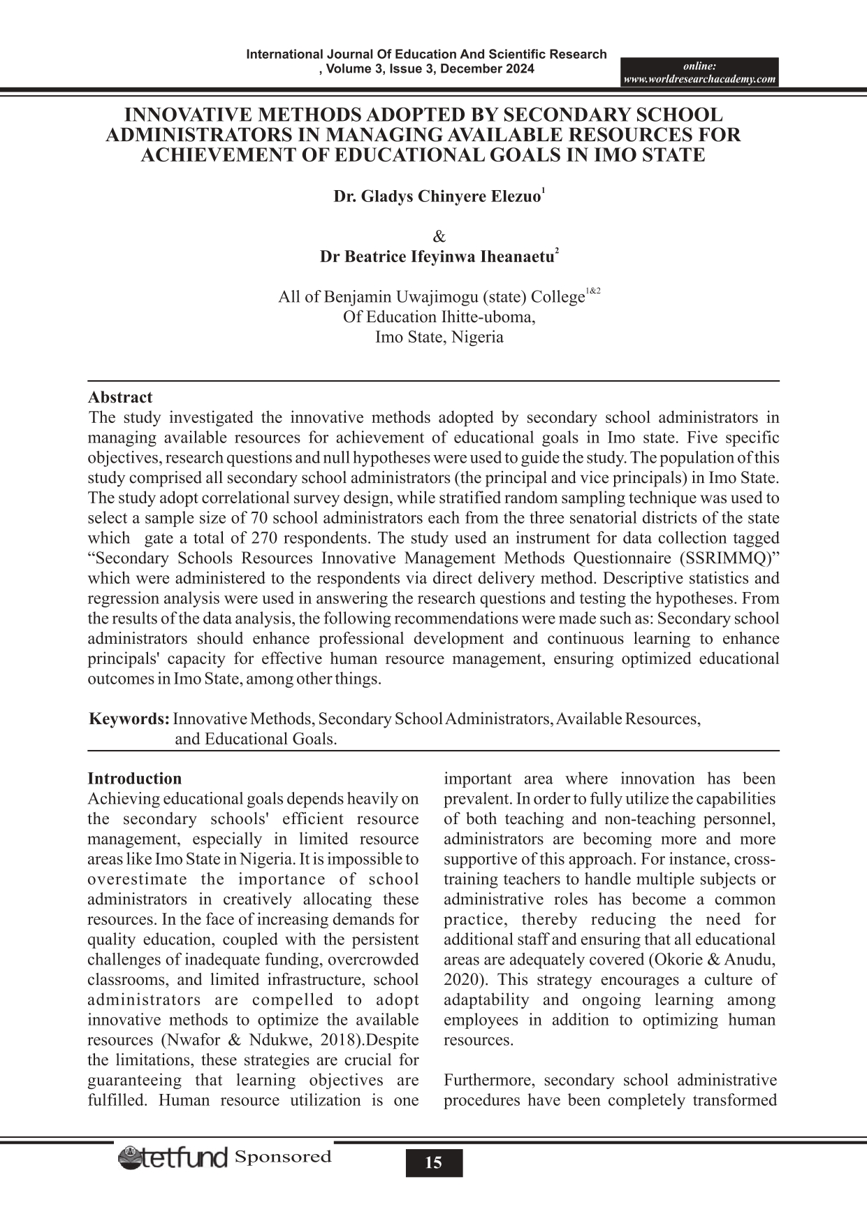 INNOVATIVE METHODS ADOPTED BY SECONDARY SCHOOL ADMINISTRATORS IN ...
