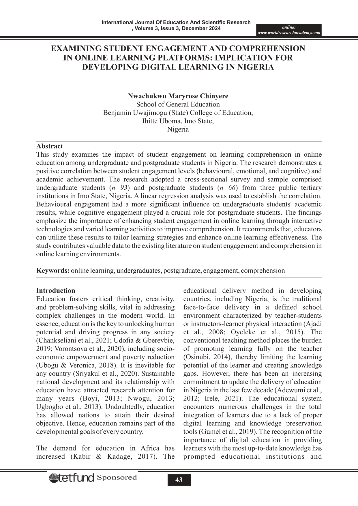 EXAMINING STUDENT ENGAGEMENT AND COMPREHENSION IN ONLINE LEARNING ...